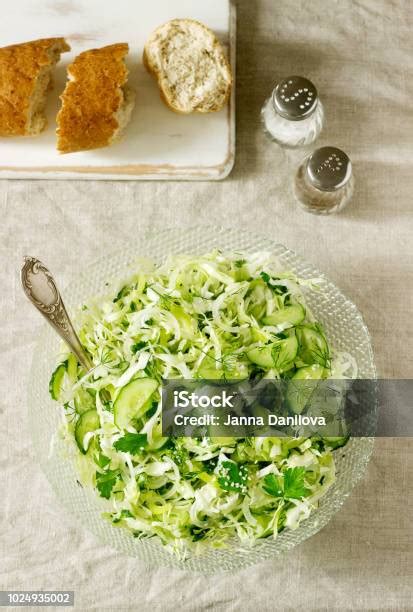 신선한 양배추 오이 파 슬 리와 딜 양파 야채 샐러드 소박한 스타일입니다 건강한 생활방식에 대한 스톡 사진 및 기타 이미지 건강한 생활방식 건강한 식생활 그릇