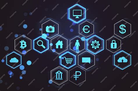 Premium Photo Abstract Hexagonal Pattern Hologram With Various Business Icons On Dark