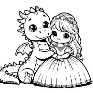 The Friendship Of The Dragon And The Princess Coloring Page To Print