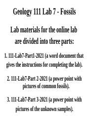 Lab Part Ppt Geology Lab Fossils Lab Materials For The Online Lab Are