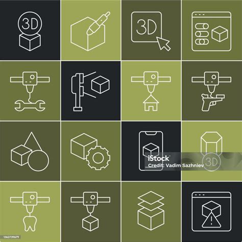 세트 라인 3d 프린터 총 큐브와 스캐너 렌치 스패너 이소메트릭 및 집 아이콘 벡터 3차원 형태에 대한 스톡 벡터 아트 및 기타 이미지 Istock