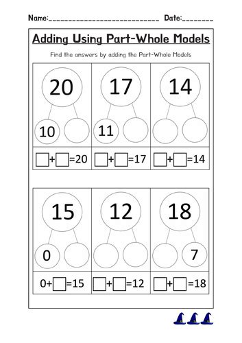 Adding Using Part Whole Models Worksheets Year 1 Teaching Resources