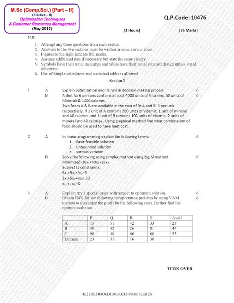 University Of Mumbai Msc Computer Science Part Ii Elective Ii Optimization Techniques