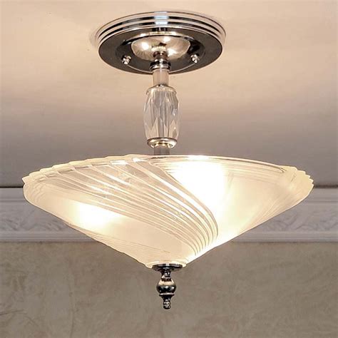 946b Antiquevtg 1940s Ceiling Light Fixture Lamp Art Deco Glass Shade