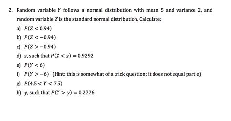 Solved 2 Random Variable Y Follows A Normal Distribution