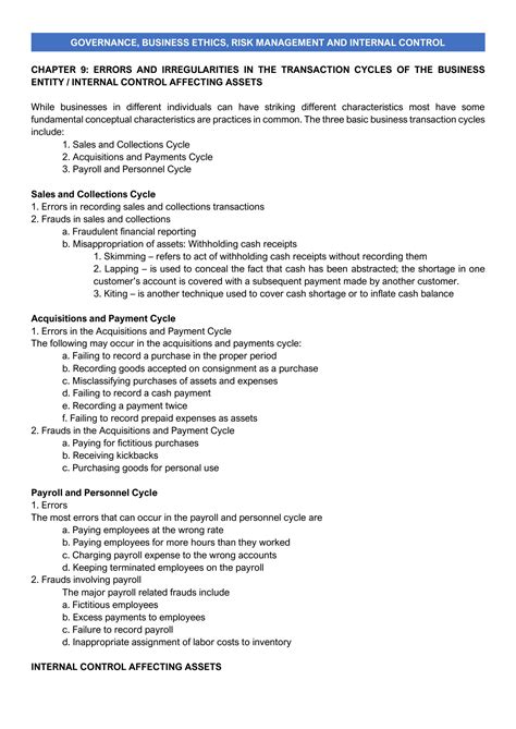 Solution Chapter 9 Errors And Irregularities In The Transaction Cycles Of The Business Entity