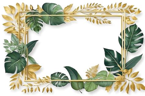 Leafy Golden Rectangle Frame Premium Ai Generated Image
