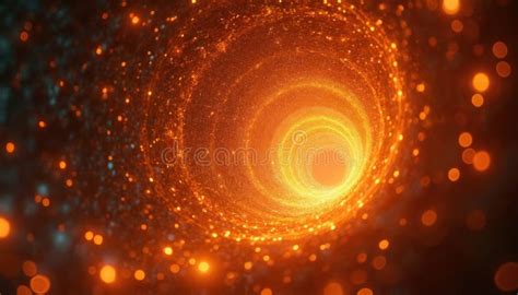 Tunnel Effect With Glowing Orange Lights Creates Vortex Captivating Abstract Background For Sci