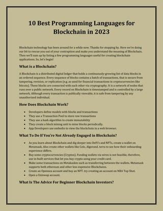 Best Programming Languages For Blockchain In Pdf