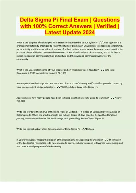 Delta Sigma Pi Final Exam Questions With 100 Correct Answers