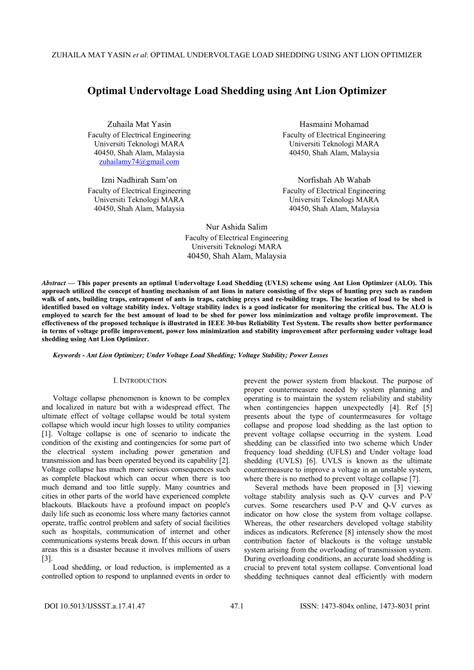 pdf optimal under voltage load shedding using ant lion optimizer