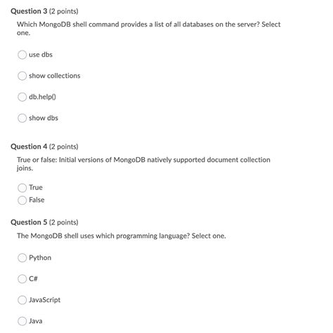 Solved Question 3 2 Points Which Mongodb Shell Command