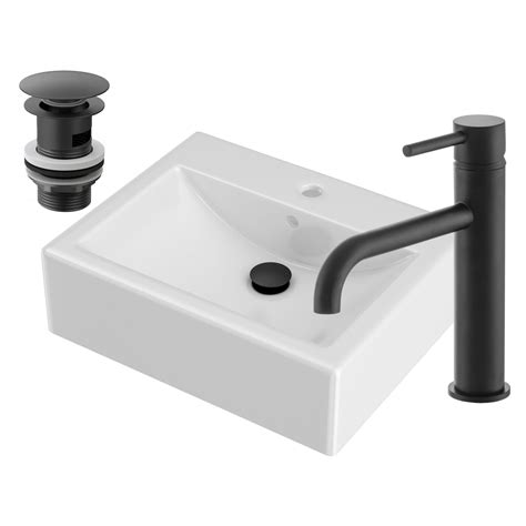 Черен комплект за баня мивка смесител тапа Emag Bg