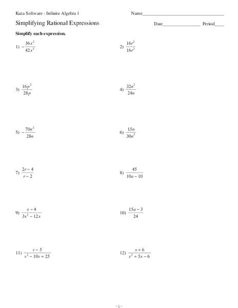 Simplify Rational Expressions Worksheet