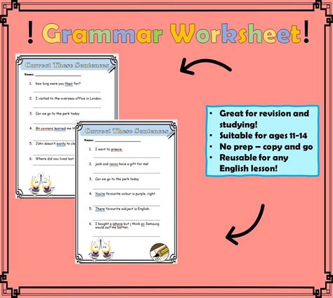 Mash Multigrade Grammar Sentence Correction Worksheet
