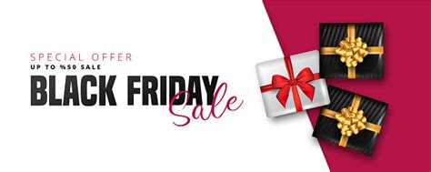 50 블랙 프라이데이 세일 레터링 화이트 및 블랙 기프트 박스를 화이트와 레드 백에 50 할인 된 가격으로 제공 포스터 배너 또는 템플릿 디자인으로 사용할 수 있습니다 검은