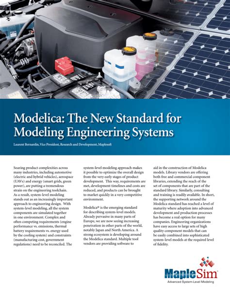 Modelica The New Standard For Modeling Engineering