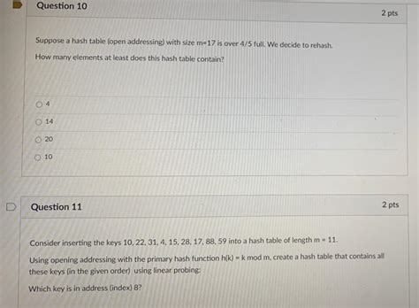 Solved Question 10 2 Pts Suppose A Hash Table Open