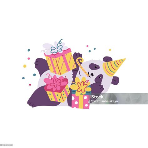 귀여운 팬더 캐릭터 생일 카드 만화 벡터 일러스트 레이 션 절연 생일에 대한 스톡 벡터 아트 및 기타 이미지 생일 가공의 인물 곰 Istock