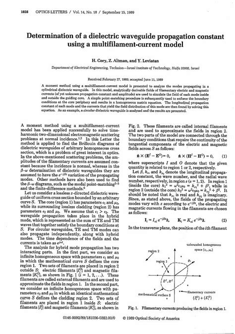 Pdf Determination Of A Dielectric Waveguide Propagation Constant Using A Multifilament Current