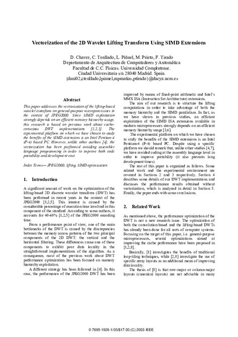 Pdf Vectorization Of The 2d Wavelet Lifting Transform Using Simd Extensions