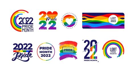 Lgbt 프라이드 월 2022의 큰 세트 축하 연간 Lgbt 플래그 브러시 스트로크 프라이드 데이 라인 추상 로고 인권과 관용 벡터 일러스트 레이 션 흰색 배경에 고립