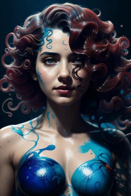 Premium Photo Digital Art Of Sexy Woman In Realistic Style With Splashes Of Paint On Blue With