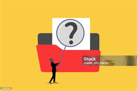 Employee Uses Magnifying Glass Search File Concept Of Documents File Manager Data Storage And