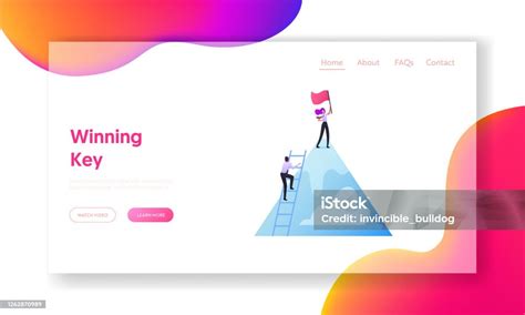 경력 리더십 팀워크 랜딩 페이지 템플릿 문자는 새로운 높이를 차지합니다 산의 등반 비즈니스 팀 산에 대한 스톡 벡터 아트 및 기타 이미지 Istock