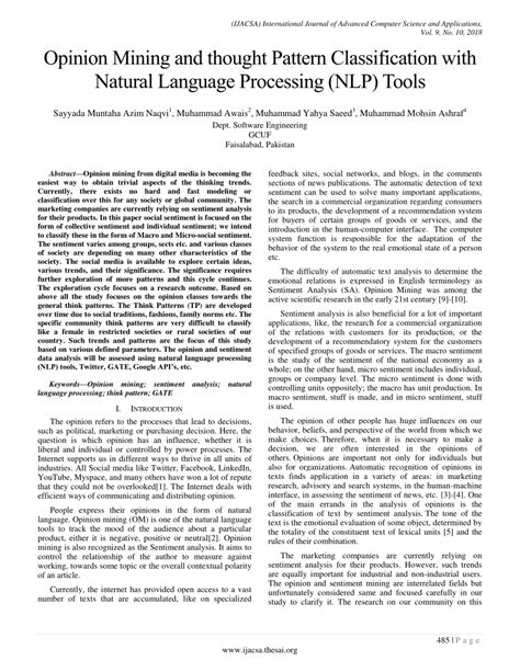 Pdf Opinion Mining And Thought Pattern Classification With Natural Language Processing Nlp Tools