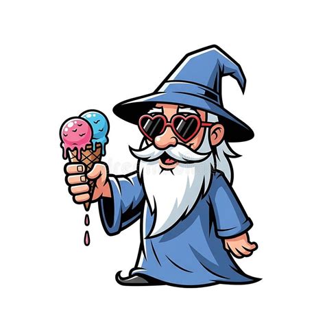 Cartoon Wizard With Ice Cream And Heart Glasses Stock Illustration