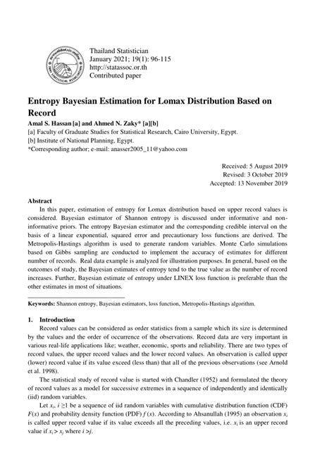 Pdf Entropy Bayesian Estimation For Lomax Distribution Based On Record