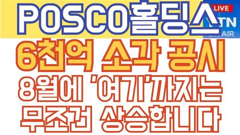 포스코홀딩스 Posco홀딩스 주가 전망 6천억 소각 공시 8월에 여기까지는 무조건 상승합니다 Youtube