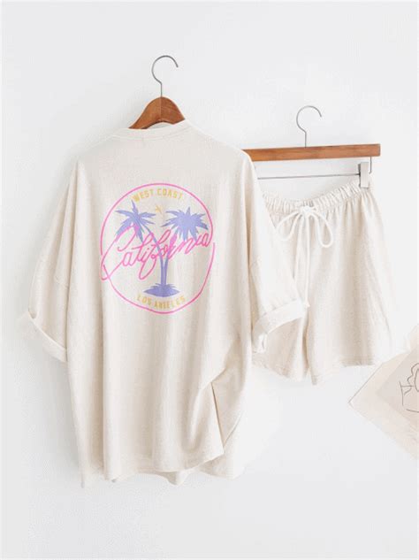 리케마켓 썸머🌴데일리set California 야자수 프린트 빅사이즈 박시핏 반팔티셔츠 밴딩 반바지 숏팬츠 투피스 트레이닝복세트 홈웨어세트 파자마세트 잠옷 바캉스 물놀이