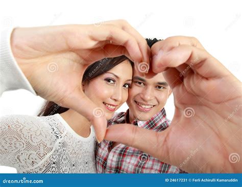 Young Couple In Love Showing Heart With Fingers Stock Image Image Of Asian Satisfaction 24617231