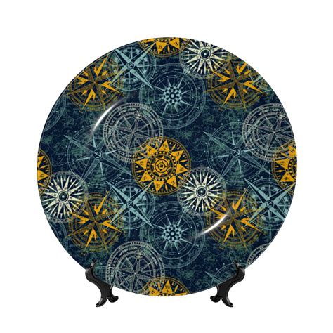 Yiaed Vintage Compass Print Bone China Decorative Plate Ceramic Dinner