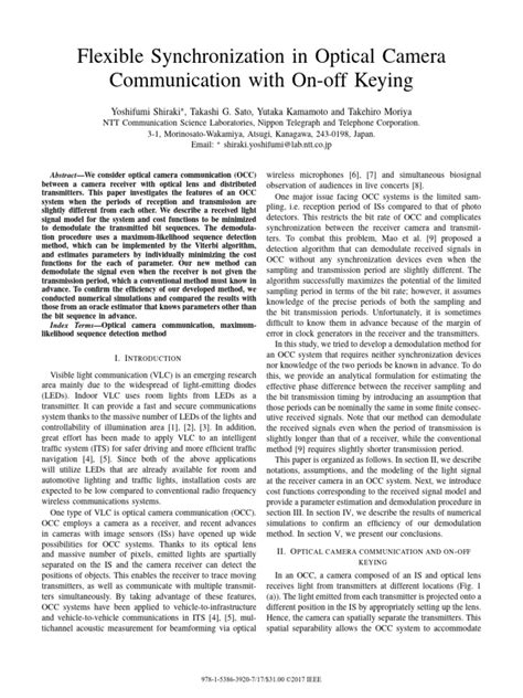Flexible Synchronization In Optical Camera Communication With On Off Keying Pdf Signal To