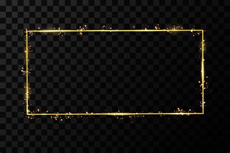 조명 효과와 벡터 황금 프레임입니다 빛나는 사각형 배너입니다 검은 투명 배경에 고립 벡터 일러스트 레이 션 Eps 10 10에