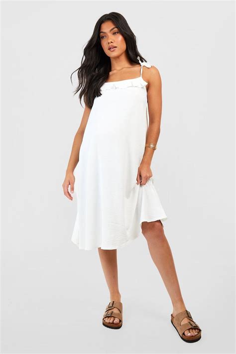 Maternity Tie Strap Frill Midaxi Dress Boohoo Uk