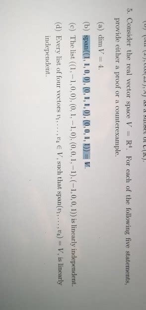 solved 5 consider the real vector space v r for each of