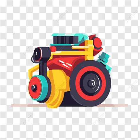 평면 스타일 자동차 엔진 모터와 바퀴 벡터 아이콘 흰색 배경에 있는 단순한 다채로운 엔진 아이콘 그림자 없음 작은 프레임