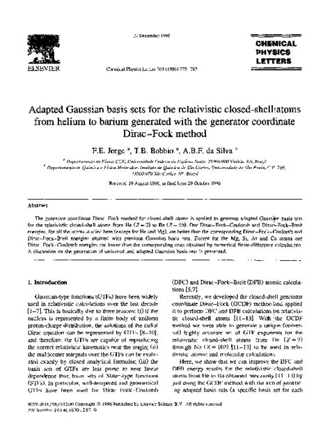 Pdf Adapted Gaussian Basis Sets For The Relativistic Closed Shell Atoms From Helium To Barium