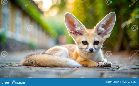 Fennec Fox Lies On Sand Desert Fox Vulpes Zerda Huge Ears Mammal