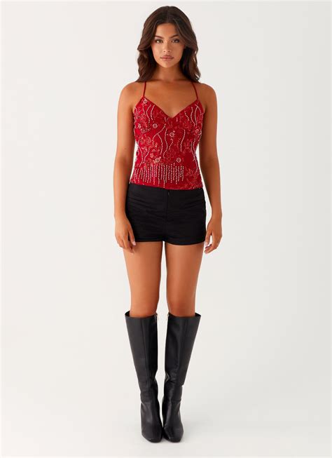 Kamilla Sequin Cami Top Red Peppermayo
