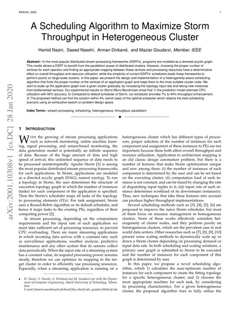 Pdf A Scheduling Algorithm To Maximize Storm Throughput In
