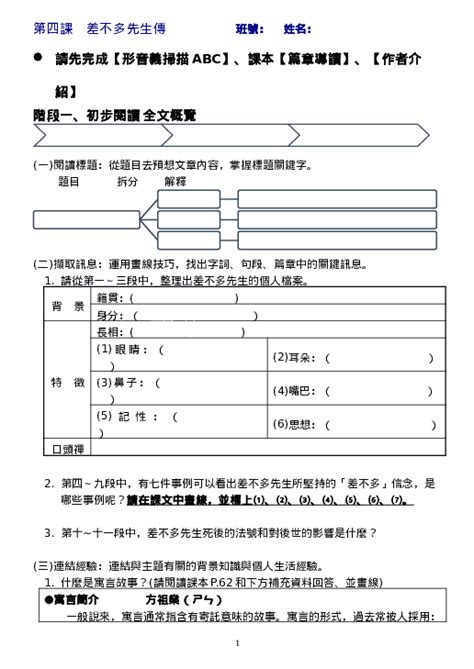 109學年度康軒版第一冊L4差不多先生傳 胡適 ShareClass