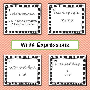 Expressions Write Simplify Evaluate Task Cards By Algebra Einstein