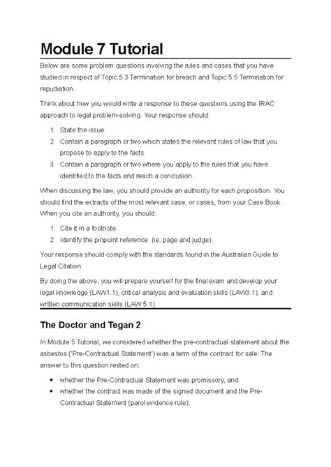 Module 7 Tutorial Questions Module 7 Tutorial Below Are Some Problem Questions Involving The