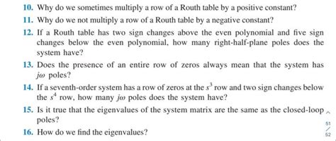 Solved 10 Why Do We Sometimes Multiply A Row Of A Routh