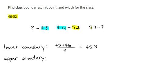 solved find class boundaries midpoint and width for the class 48 52